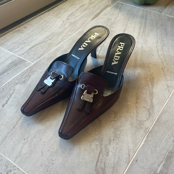 Prada | Shoes | Prada 375 Burgundy Mule Kitten Heels | Poshmark